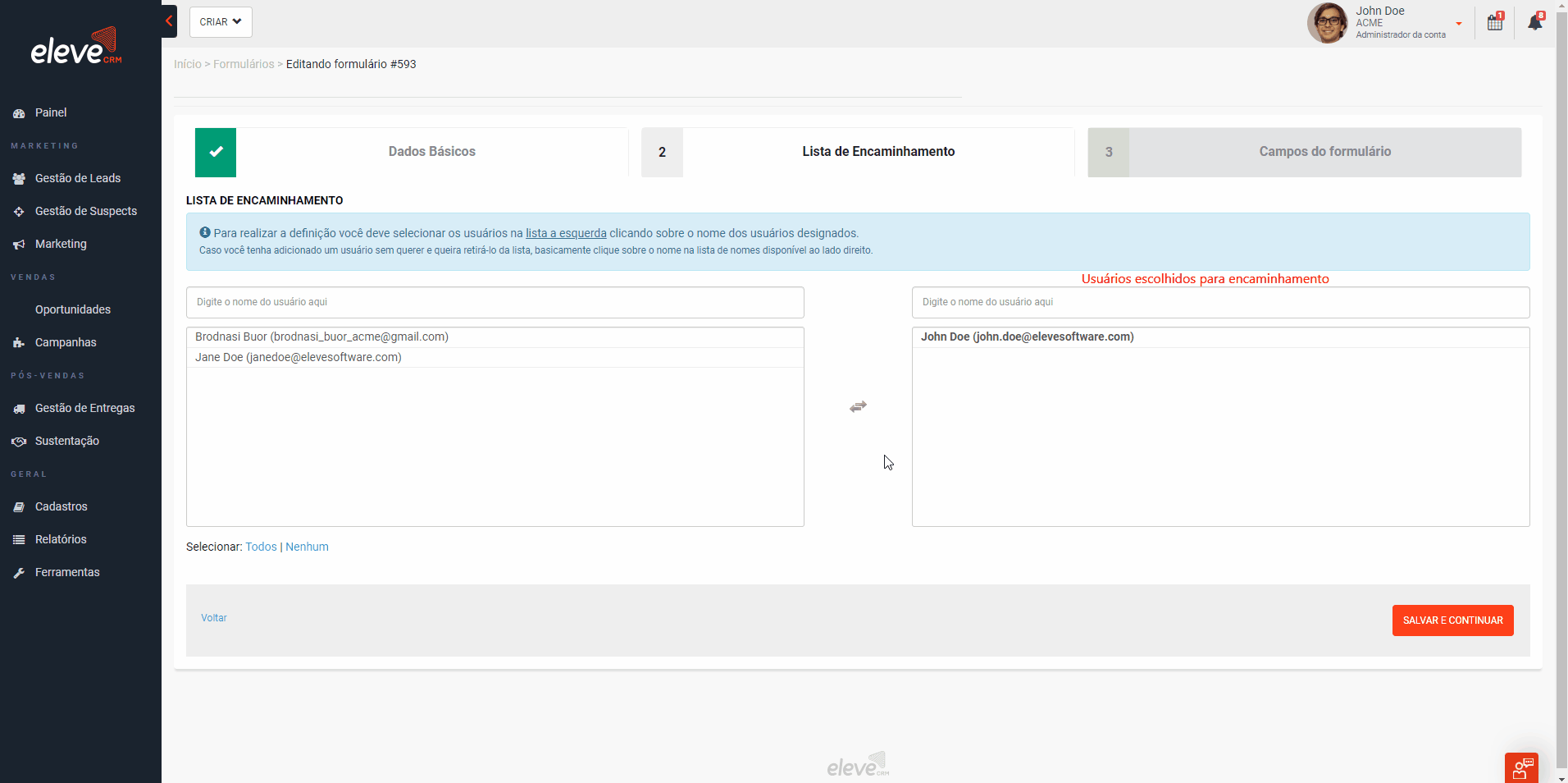 Como alterar a lista de encaminhamento do formulário? – Eleve CRM